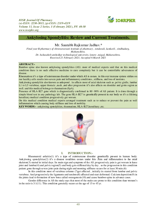 (PDF) Ankylosing Spondylitis: Review and Current Treatments