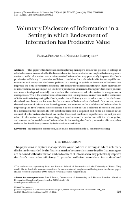 (PDF) Voluntary Disclosure of Information in a Setting in which ...