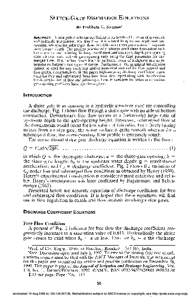 (PDF) Sluice‐Gate Discharge Equations