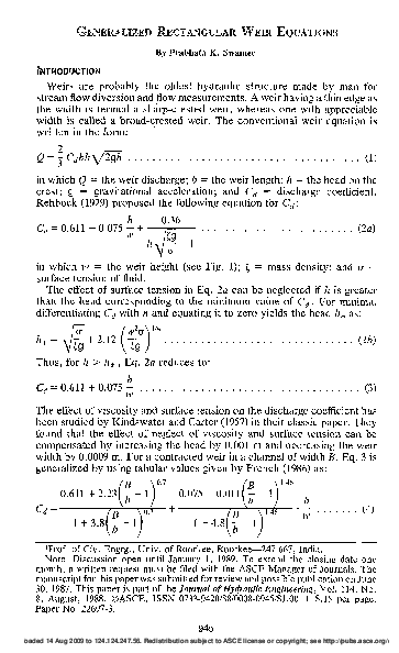 (PDF) Generalized Rectangular Weir Equations