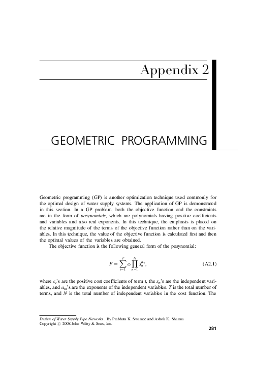 (PDF) Appendix 2: Geometric Programming | Prabhata Swamee - Academia.edu