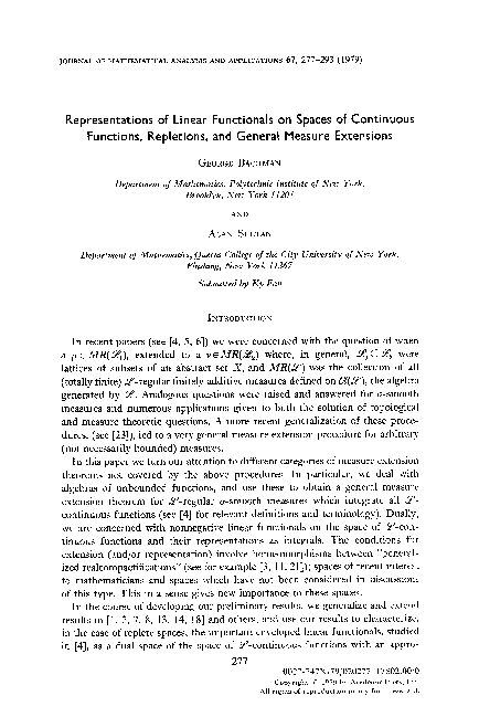 Pdf Representations Of Linear Functionals On Spaces Of Continuous Functions Repletions And