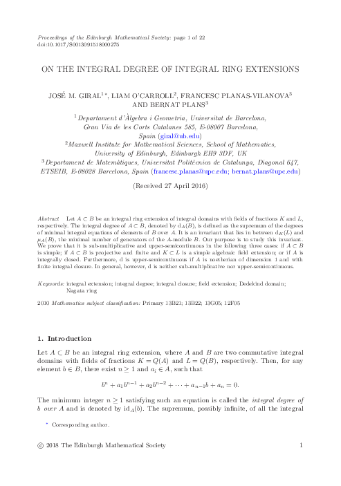 (PDF) On the Integral Degree of Integral Ring Extensions