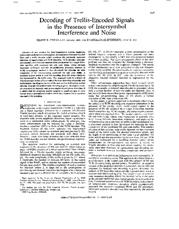 Pdf Decoding Of Trellis Encoded Signals In The Presence Of Intersymbol Interference And Noise