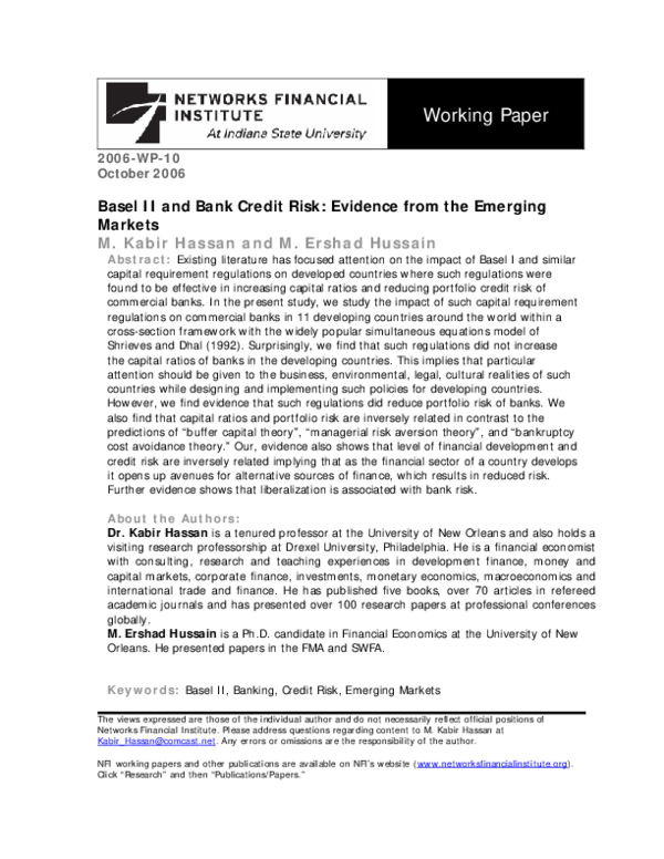 (PDF) Basel II and Bank Credit Risk: Evidence from the Emerging Markets