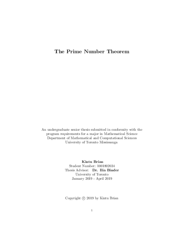 (PDF) The Prime Number Theorem