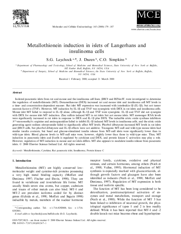 (PDF) Metallothionein induction in islets of Langerhans and insulinoma ...