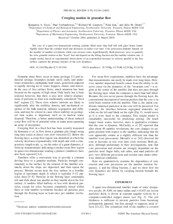 (PDF) Creeping motion in granular flow | Richard Lueptow - Academia.edu