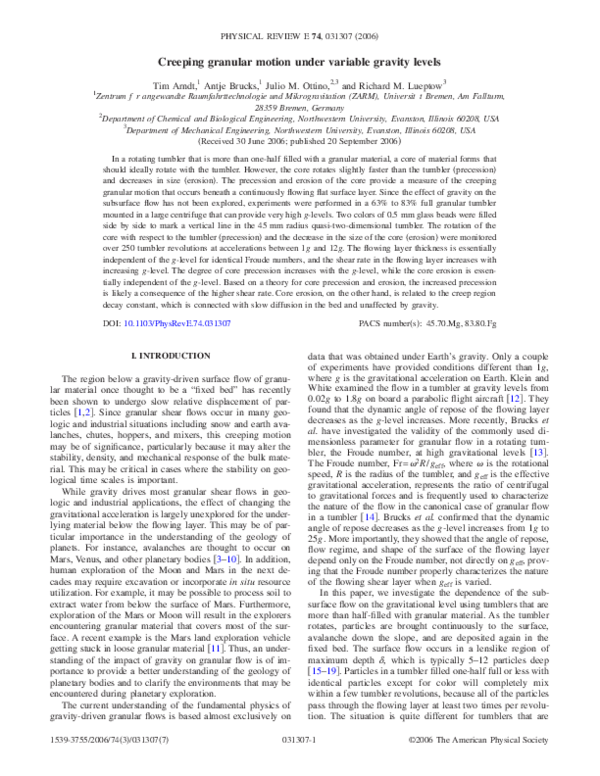 (PDF) Creeping granular motion under variable gravity levels