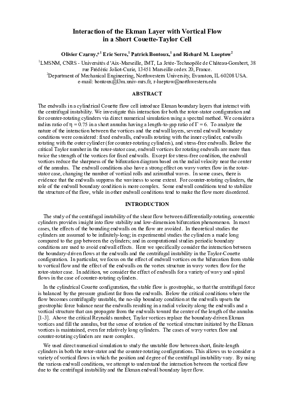 (PDF) Interaction of the Ekman Layer with Vortical Flow in a Short ...