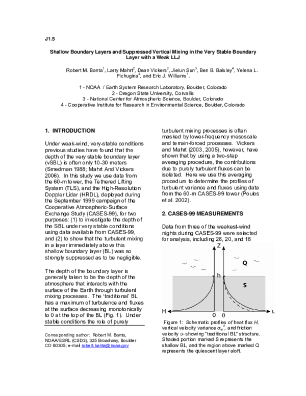 (PDF) Shallow Boundary Layers and Suppressed Vertical Mixing in the Very Stable Boundary Layer ...