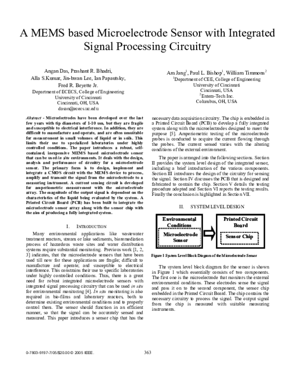 Pdf A Mems Based Microelectrode Sensor With Integrated Signal