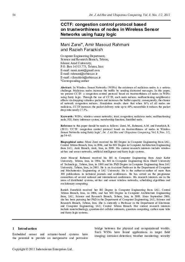 Pdf Cctf Congestion Control Protocol Based On Trustworthiness Of Nodes In Wireless Sensor