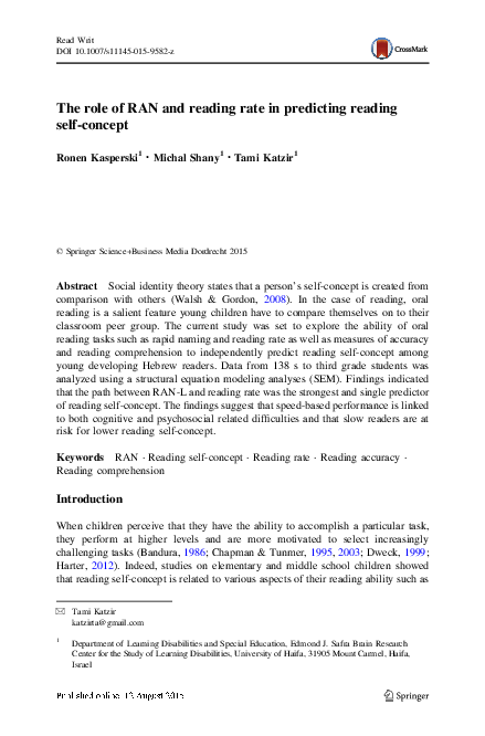 (PDF) The role of RAN and reading rate in predicting reading self-concept