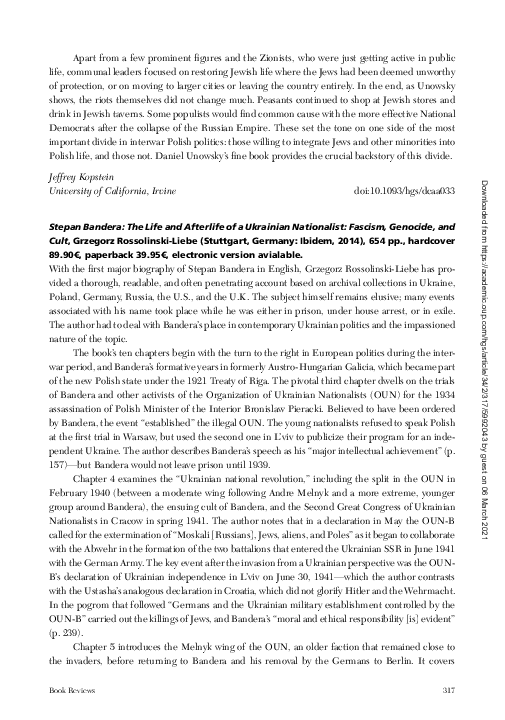 (PDF) David Marples on the Bandera biography