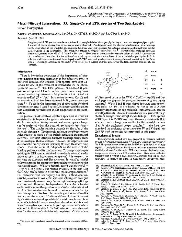 (PDF) Metal-nitroxyl interactions. 33. Single-crystal EPR spectra of ...