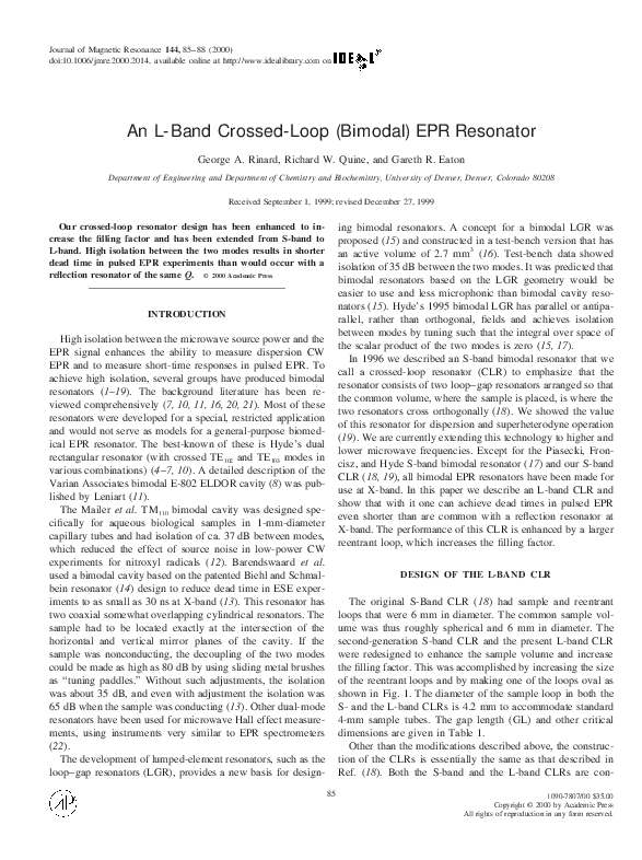 (PDF) An L-Band Crossed-Loop (Bimodal) EPR Resonator