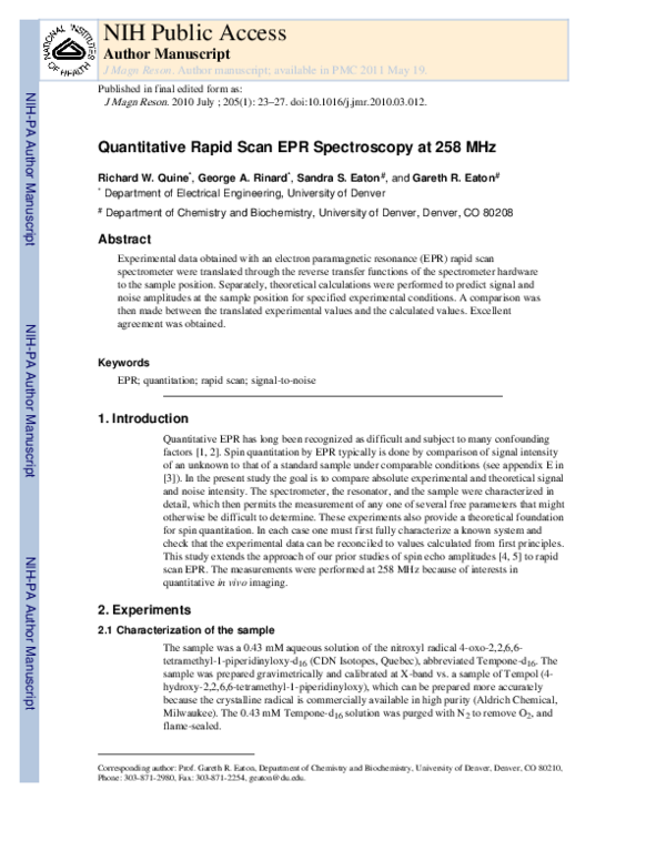 (PDF) Quantitative rapid scan EPR spectroscopy at 258MHz