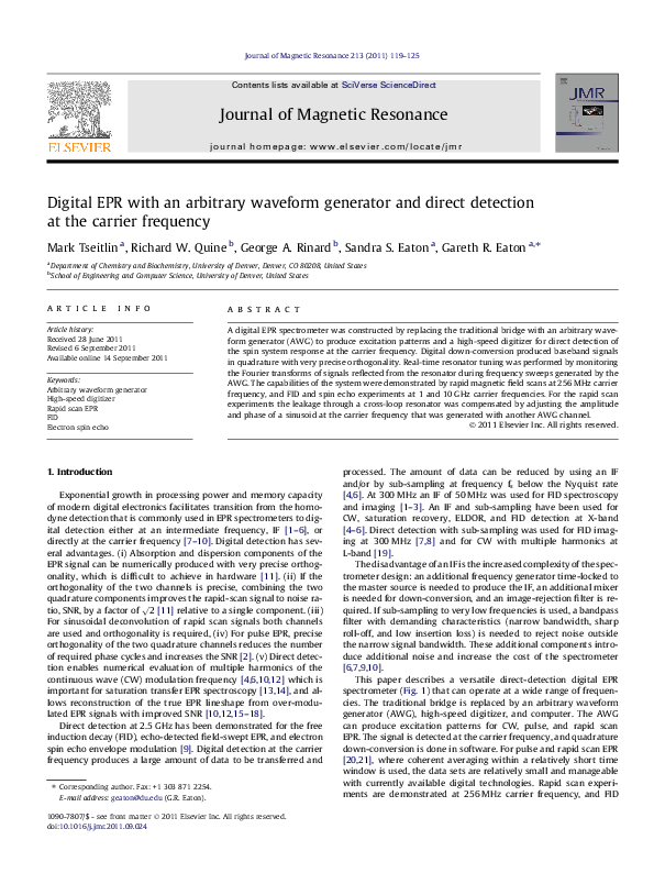 (PDF) Digital EPR with an arbitrary waveform generator and direct ...