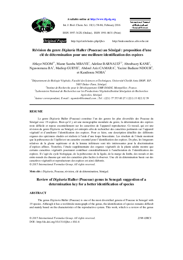 (PDF) Révision du genre Digitaria Haller (Poaceae) au Sénégal ...