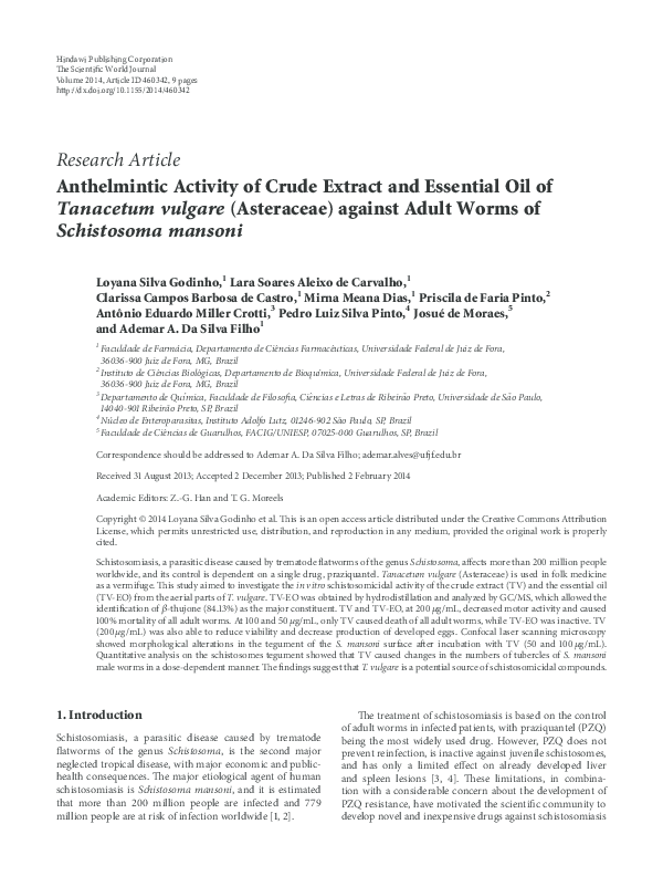 (PDF) Anthelmintic Activity of Crude Extract and Essential Oil of ...