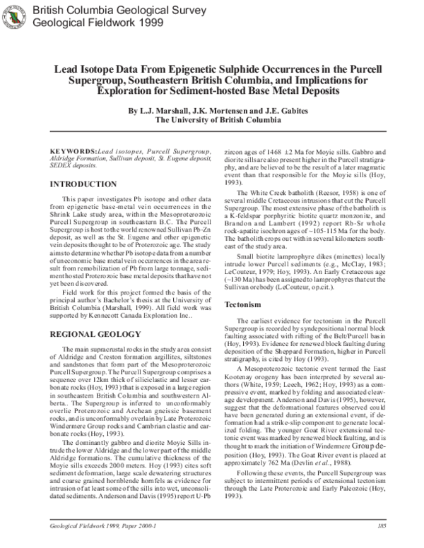 (PDF) Lead isotope data from epigenetic sulphide occurrences in the ...