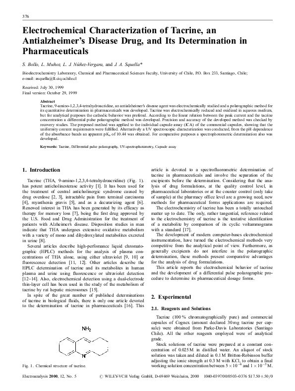 (PDF) Electrochemical Characterization of Tacrine, an Antialzheimer's ...