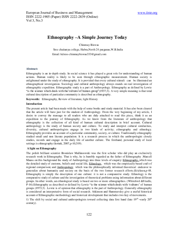 (PDF) Ethnography: A Simple Journey Today