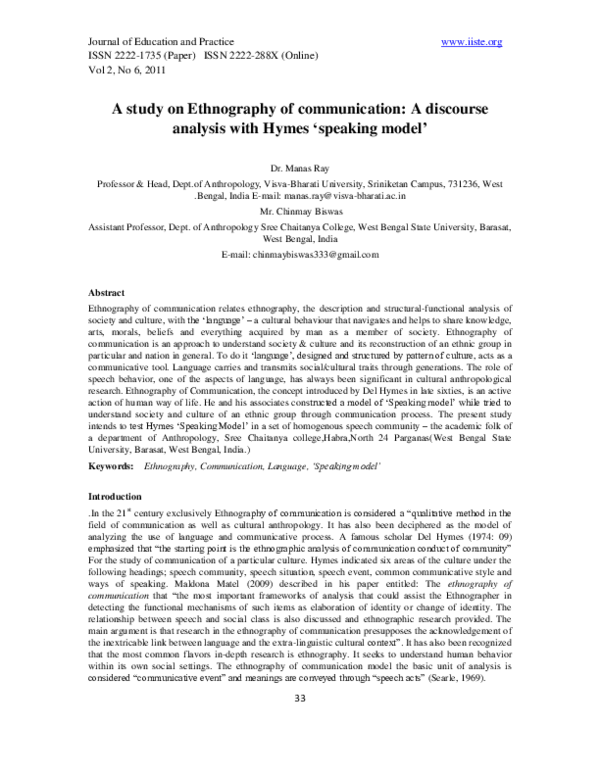 (PDF) A study on Ethnography of communication: A discourse analysis ...