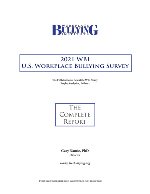 (PDF) 2021 WBI U.S. Workplace Bullying Survey