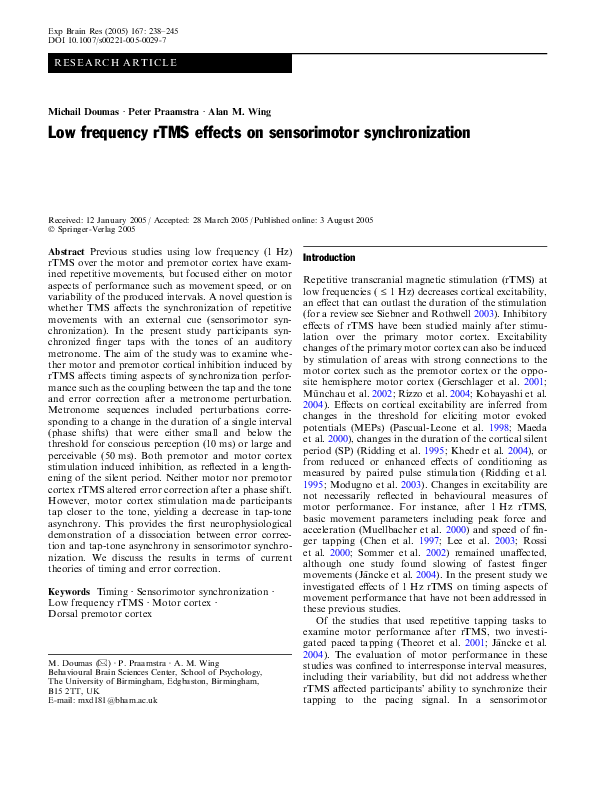 (PDF) Doumas, M., Praamstra, P., & Wing, A. M. (2005). Low frequency ...