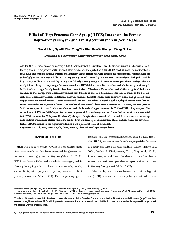 (PDF) Effect of High Fructose Corn Syrup (HFCS) Intake on the Female ...