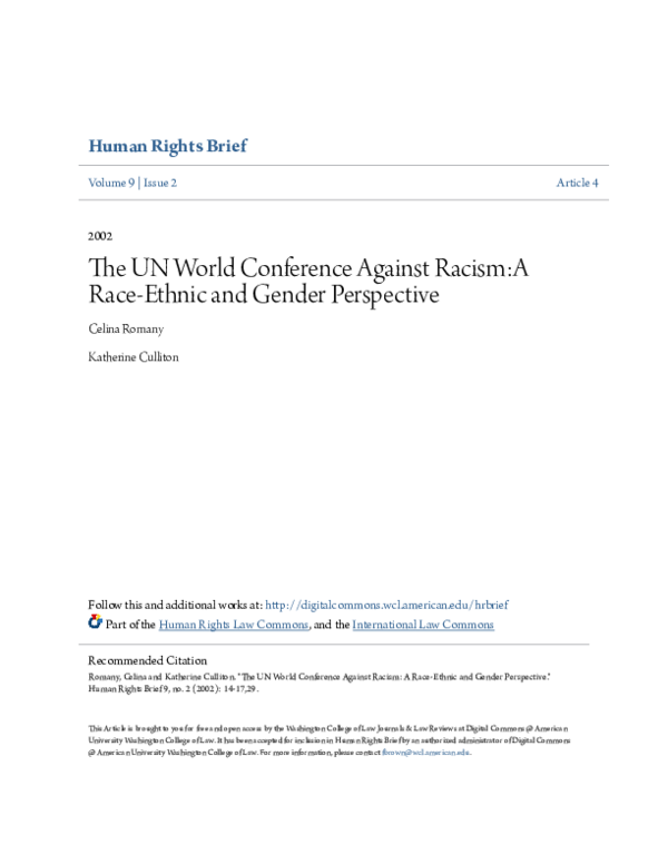 (PDF) The UN World Conference Against Racism:A Race-Ethnic and Gender ...