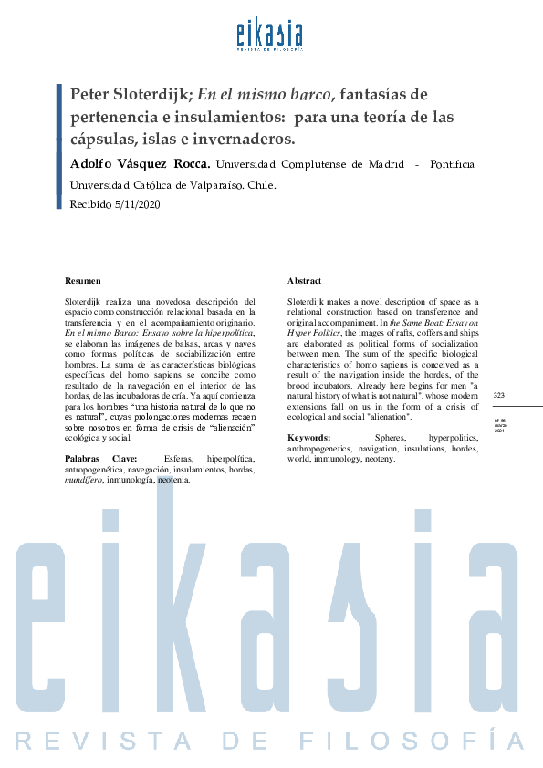 (PDF) PETER SLOTERDIJK; EN EL MISMO BARCO, FANTASÍAS DE PERTENENCIA E INSULAMIENTOS: PARA UNA ...