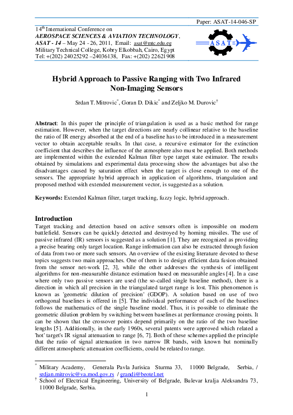 (PDF) Hybrid Approach to Passive Ranging with Two Infrared Non-Imaging ...