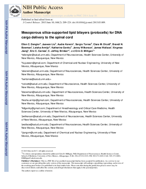 (PDF) Mesoporous silica-supported lipid bilayers (protocells) for DNA ...