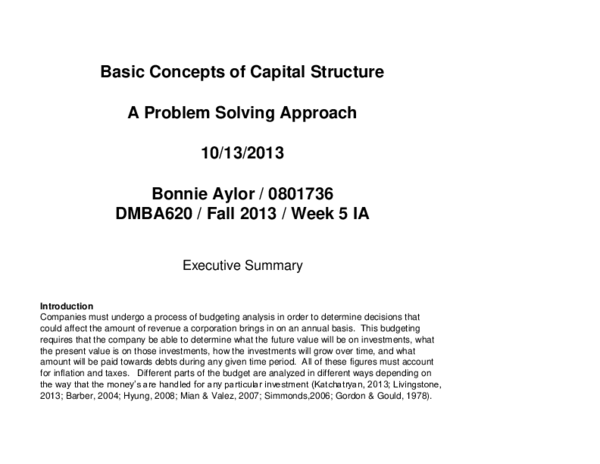(PDF) Basic Concepts of Capital Structure A Problem Solving Approach