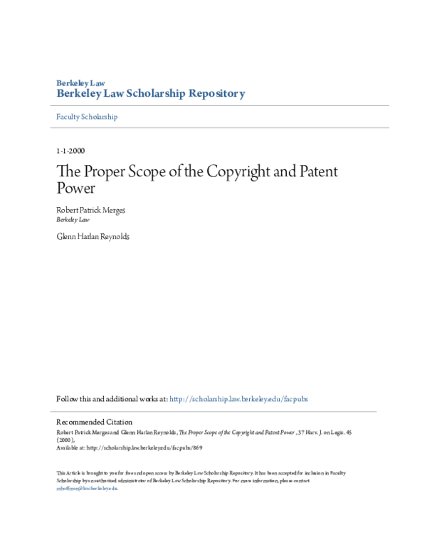 (PDF) The Proper Scope of the Copyright and Patent Power