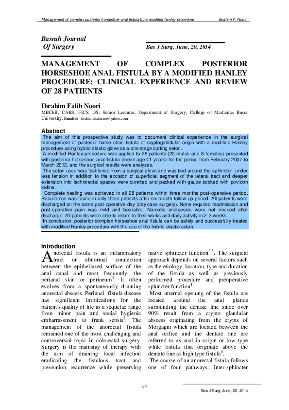 (PDF) Management of Complex Posterior Horseshoe Anal Fistula by a ...