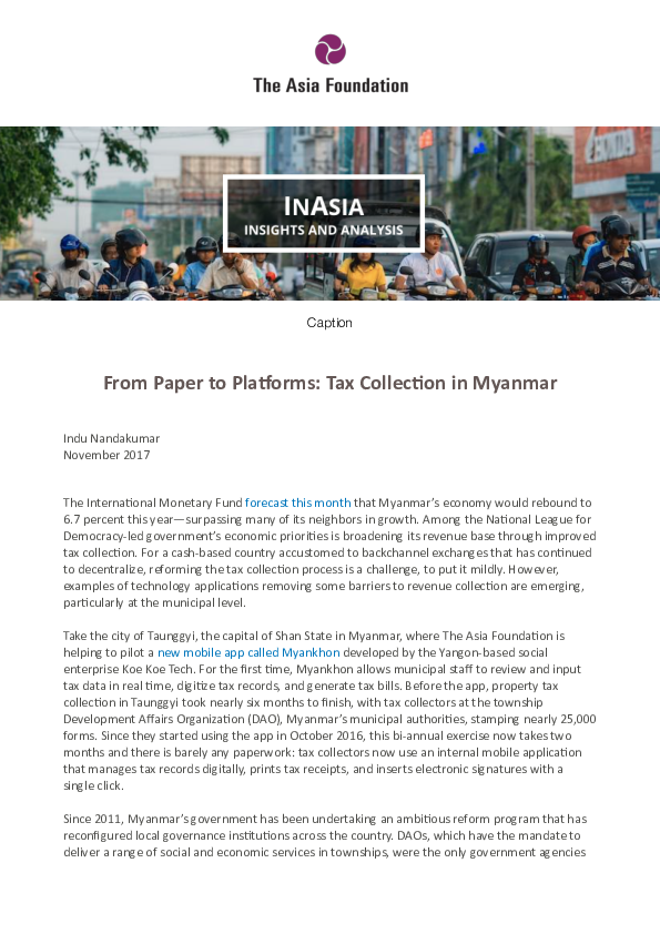 (PDF) From Paper to Platforms: Tax Collection in Myanmar