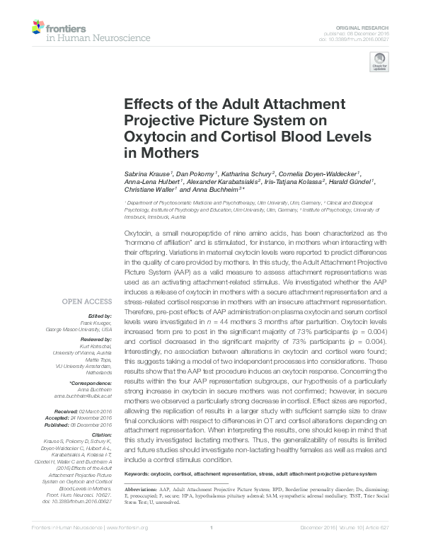 (PDF) Effects of the Adult Attachment Projective Picture System on ...