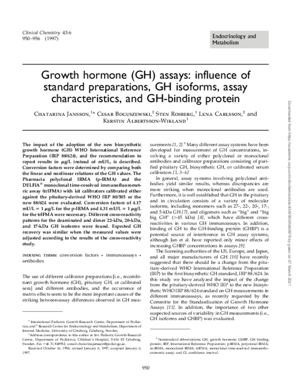 (PDF) Growth hormone (GH) assays: influence of standard preparations ...