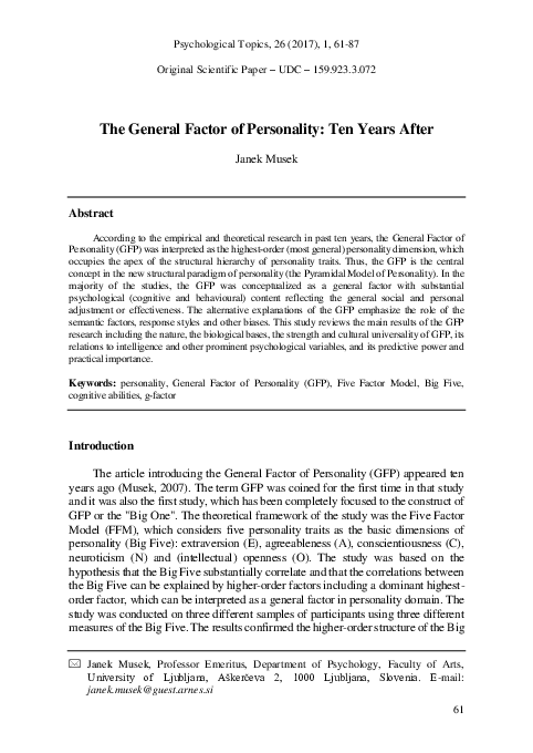 (PDF) The General Factor of Personality