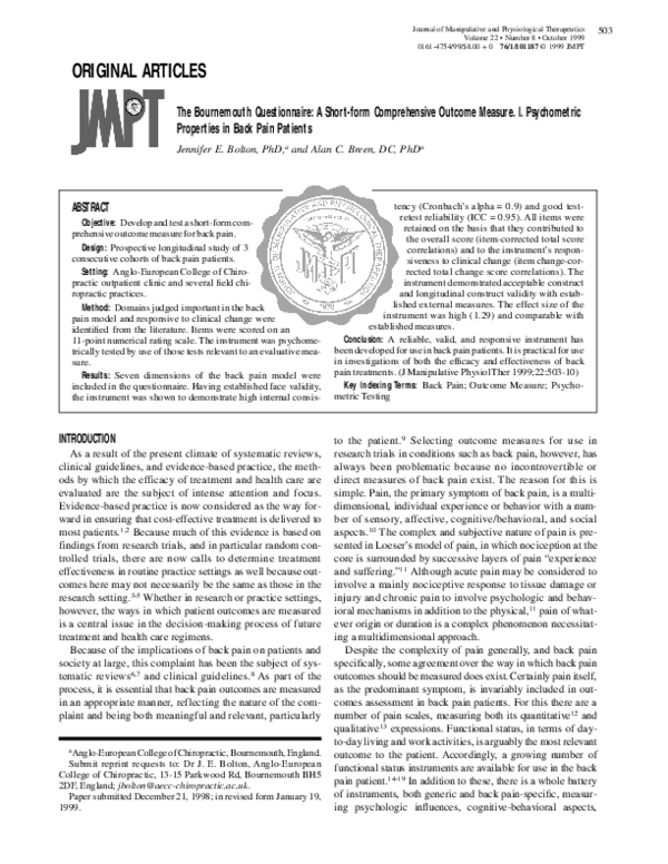(PDF) The Bournemouth Questionnaire: A short-form comprehensive outcome ...