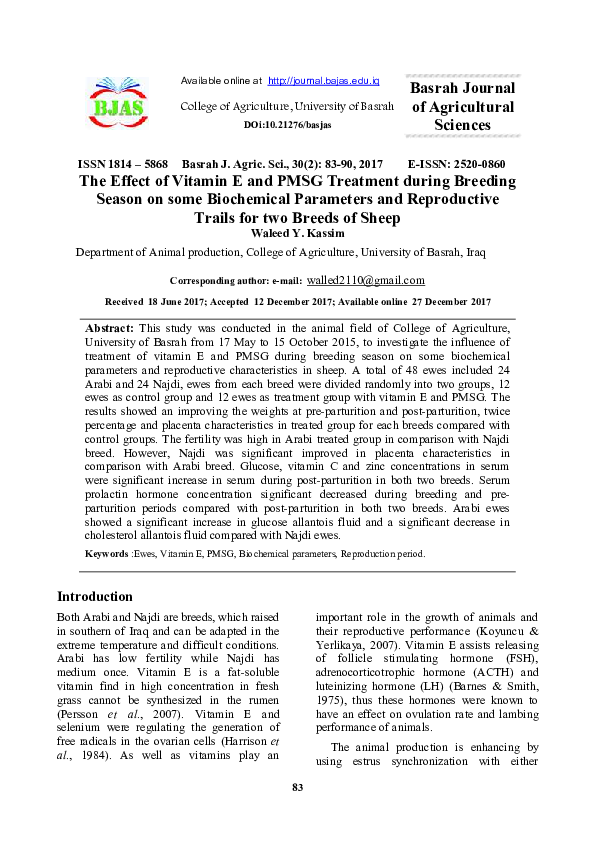 (PDF) The Effect of Vitamin E and PMSG Treatment during Breeding Season ...