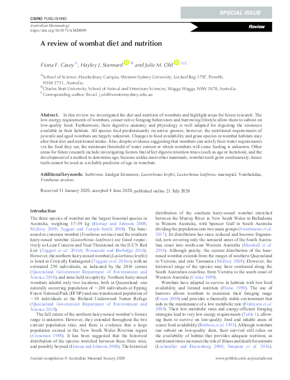 (PDF) A review of wombat diet and nutrition