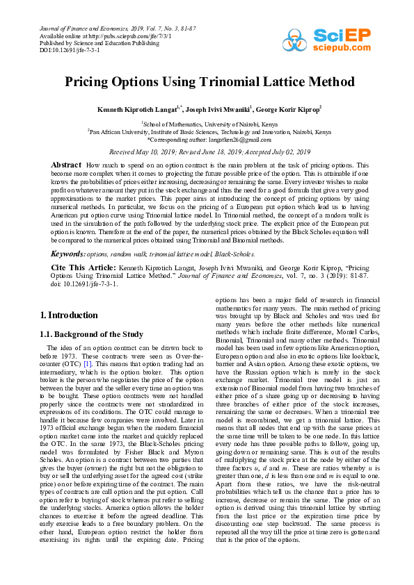 (PDF) Pricing Options Using Trinomial Lattice Method