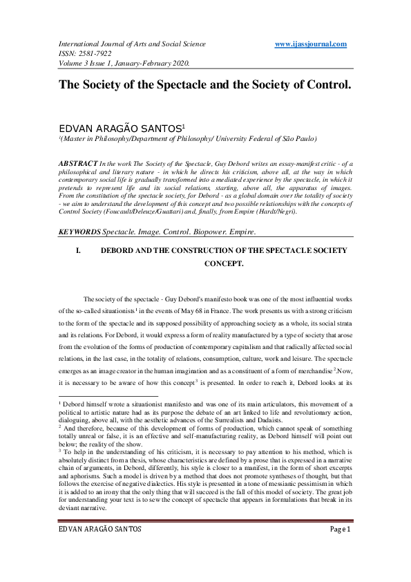 (PDF) The Society of the Spectacle and the Society of Control