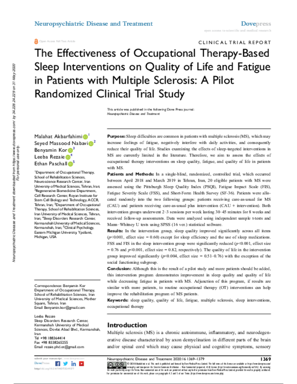 (PDF) The Effectiveness of Occupational Therapy-Based Sleep ...