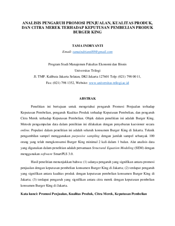 (PDF) ANALISIS PENGARUH PROMOSI PENJUALAN, KUALITAS PRODUK, DAN CITRA MEREK TERHADAP KEPUTUSAN ...